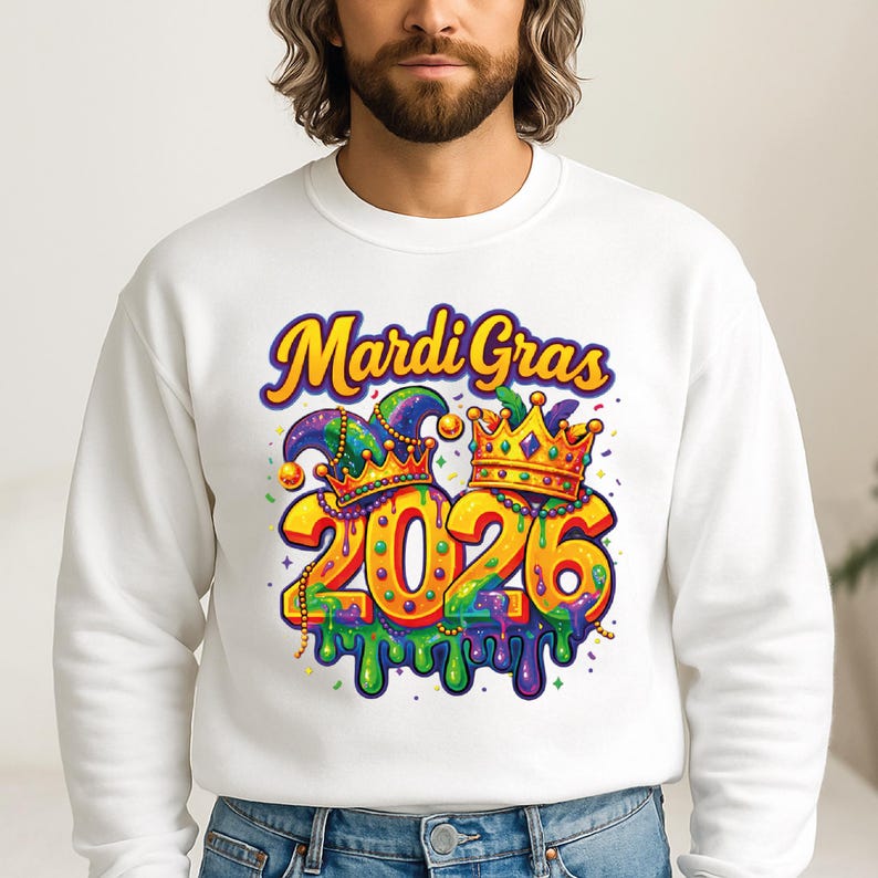 Mardi Gras 2026 DTF Transfer, Carnival Season Design, Jester Hat Crown ...