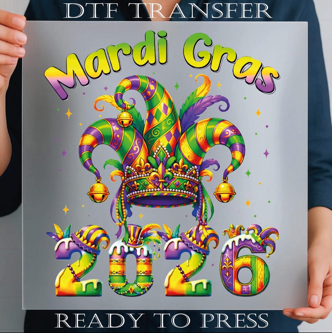 Mardi Gras 2026 DTF Transfer Print, Carnival Season Design, Jester Hat ...