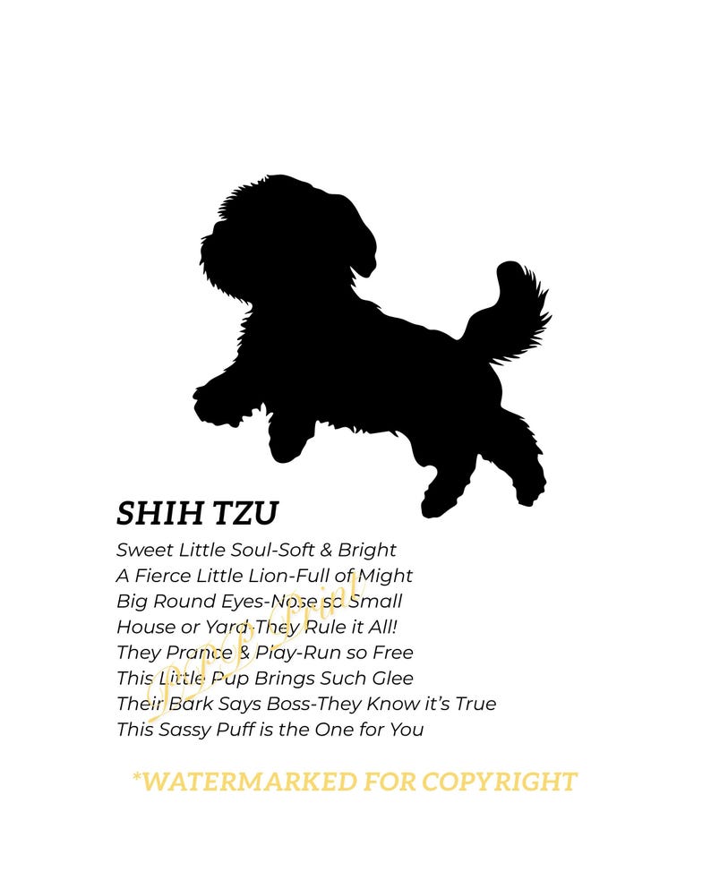 Shih Tzu Silhouette Art Print With Poem (digital Download) - Etsy Australia