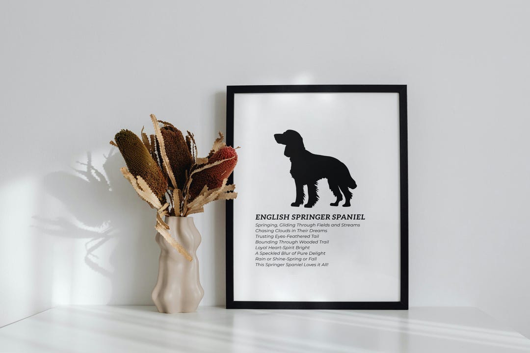 English Springer Spaniel Silhouette Art Print With Poem (digital ...