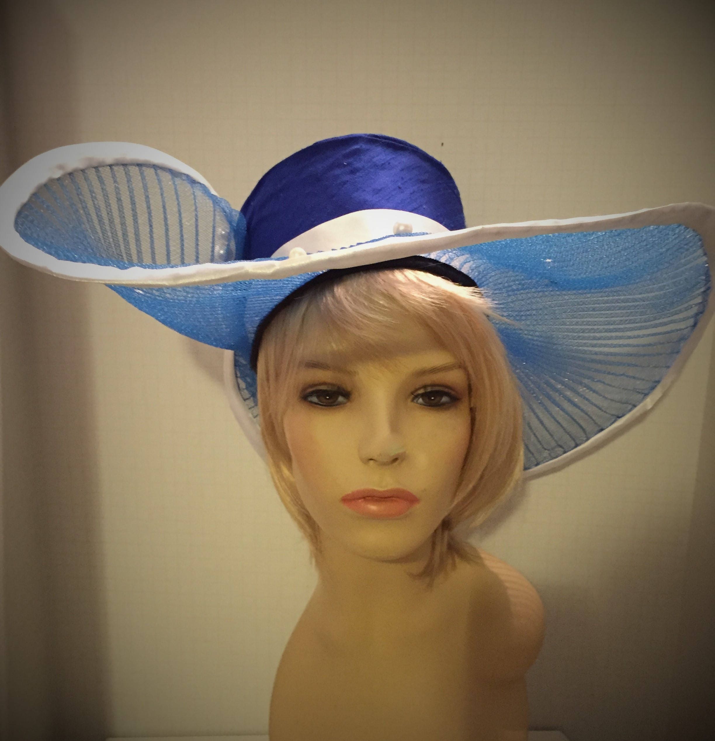 Hat, Blue Hat, Church Hat, Crinoline Hat, Pearl Hat, Royal Blue Hat ...