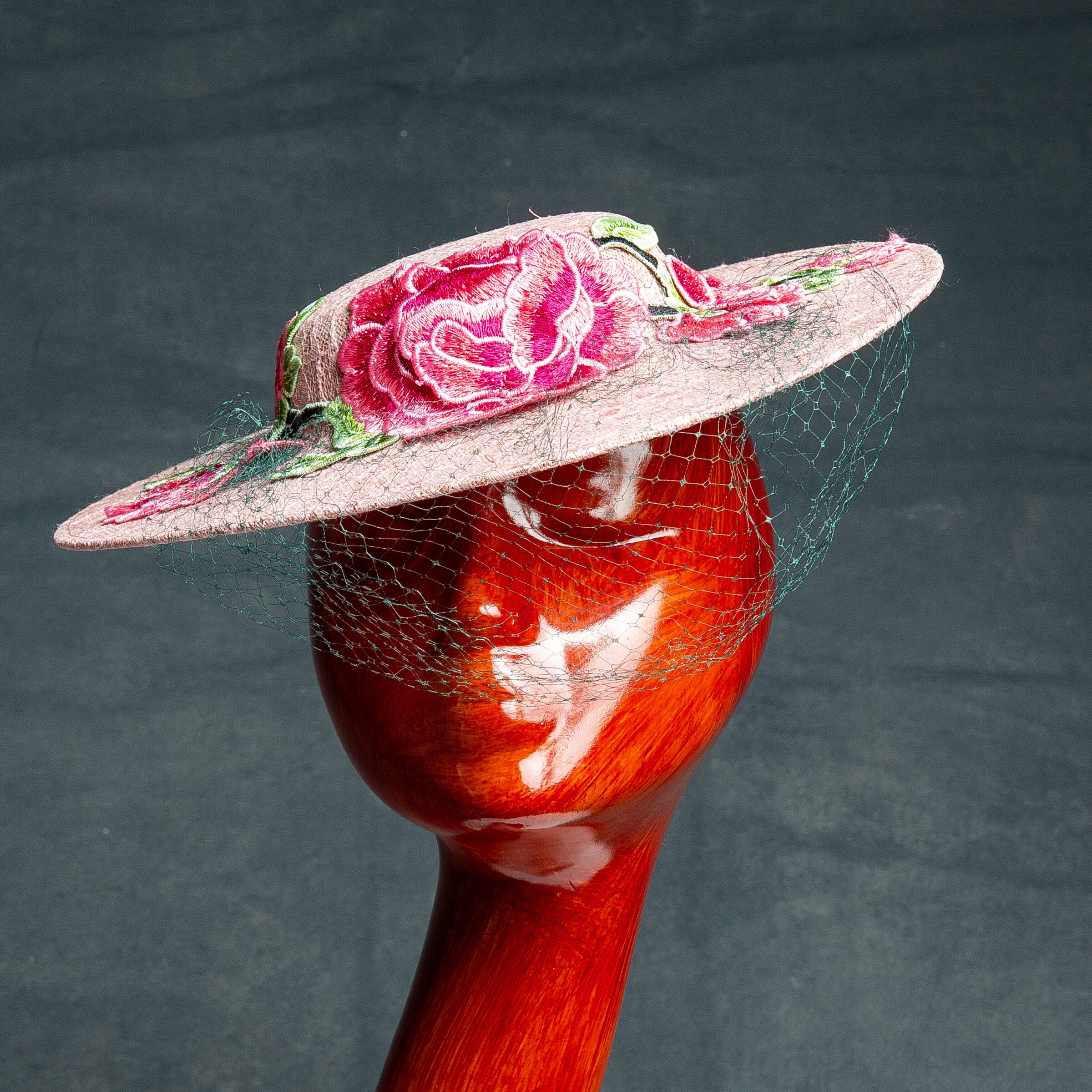 The Polly Hat, Pink Lace Hat, Summer Hat, Pink Hat, Appliqued Hat, Veil ...
