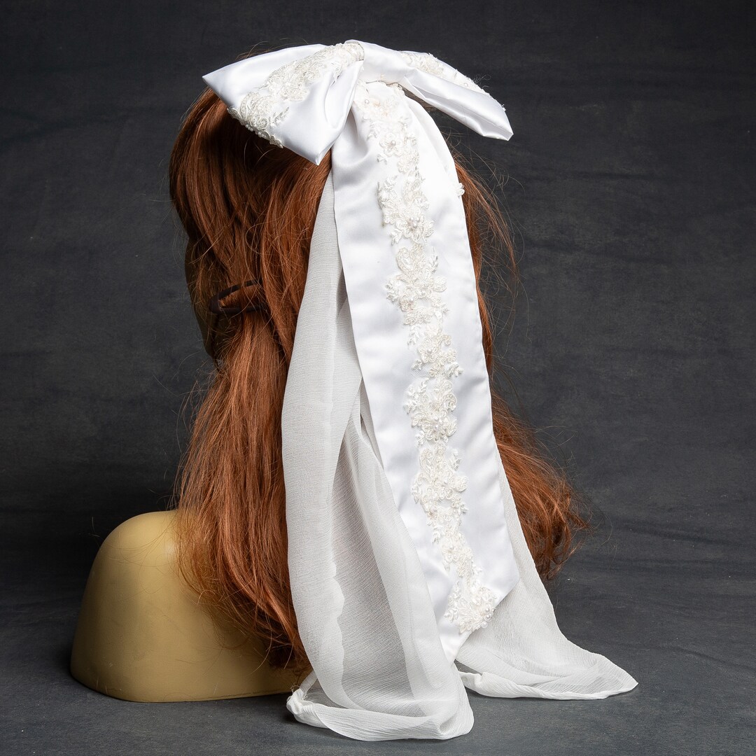 Bow, White Bow, Lace Bow, Chiffon Bow, Bridal Bow, Wedding Bow - Etsy
