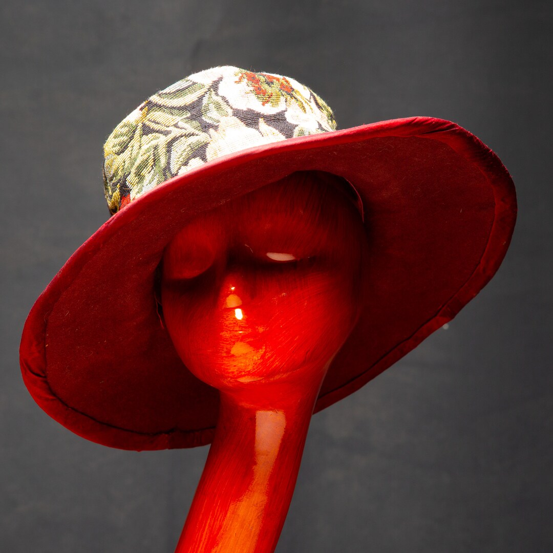 The Margaret Hat, Hat, Red Hat, Dark Red Hat, Big Red Hat, Brocade Hat ...