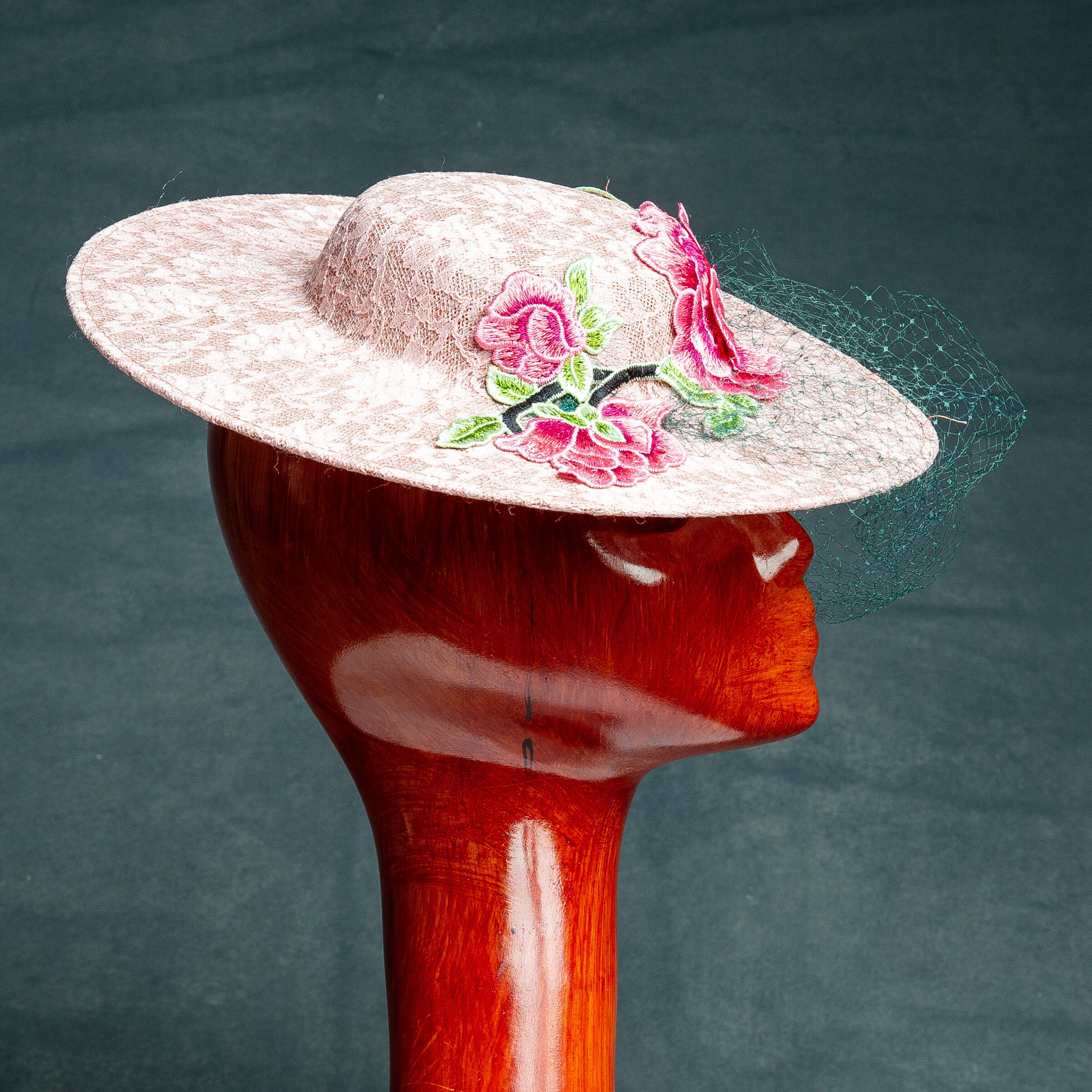 The Polly Hat, Pink Lace Hat, Summer Hat, Pink Hat, Appliqued Hat, Veil ...