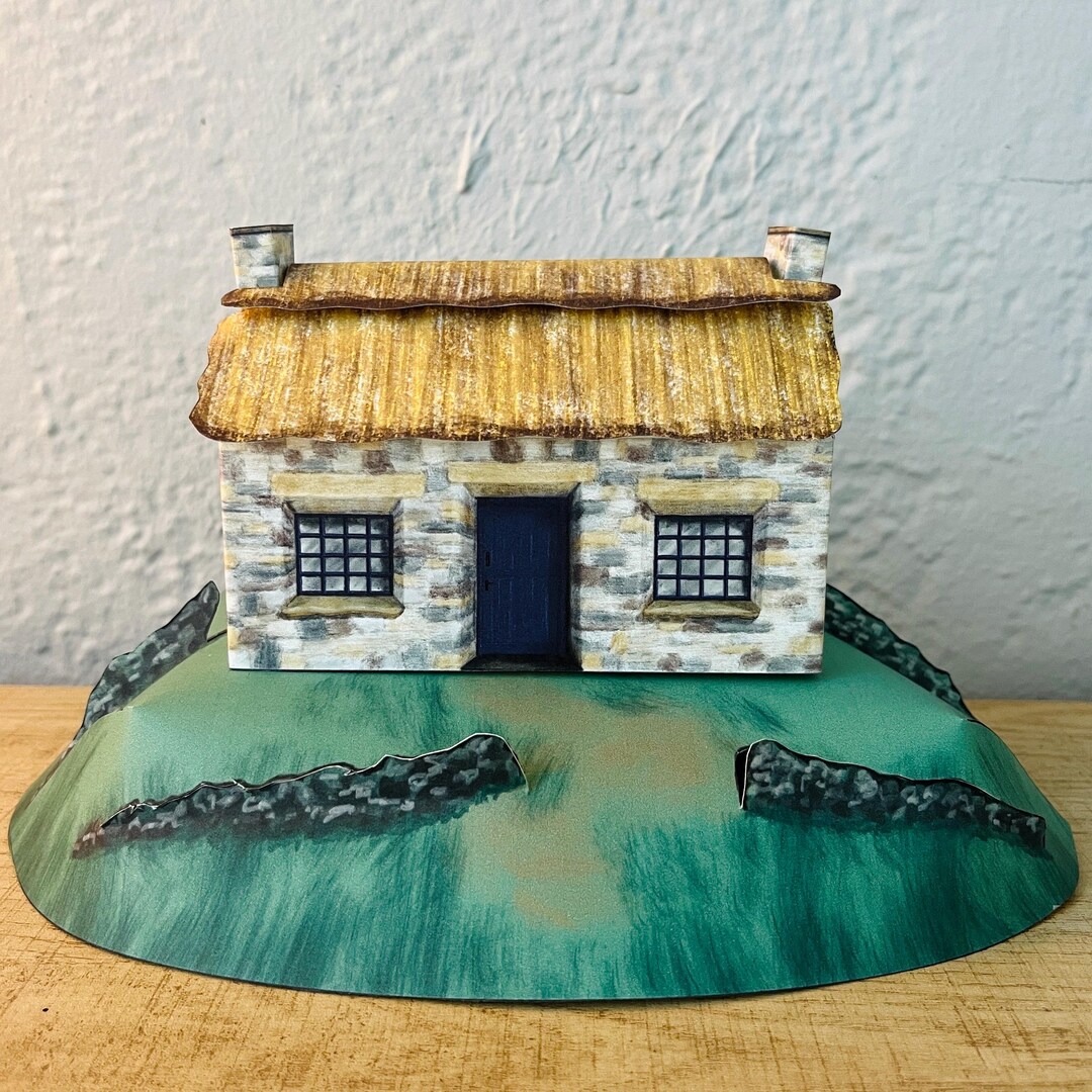 Irish Cottage in Stone With Blue Door 3D Papercraft Instant Digital ...