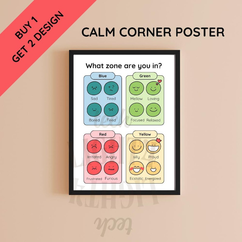 Zones of Regulation Poster Feelings Chart for Calm Corner Nursery Wall ...
