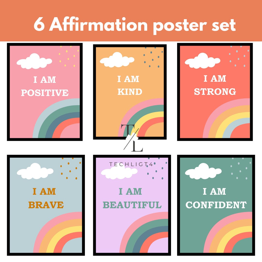 Positive Affirmation Poster, 6 Affirmation Art Set Therapy Office Decor ...