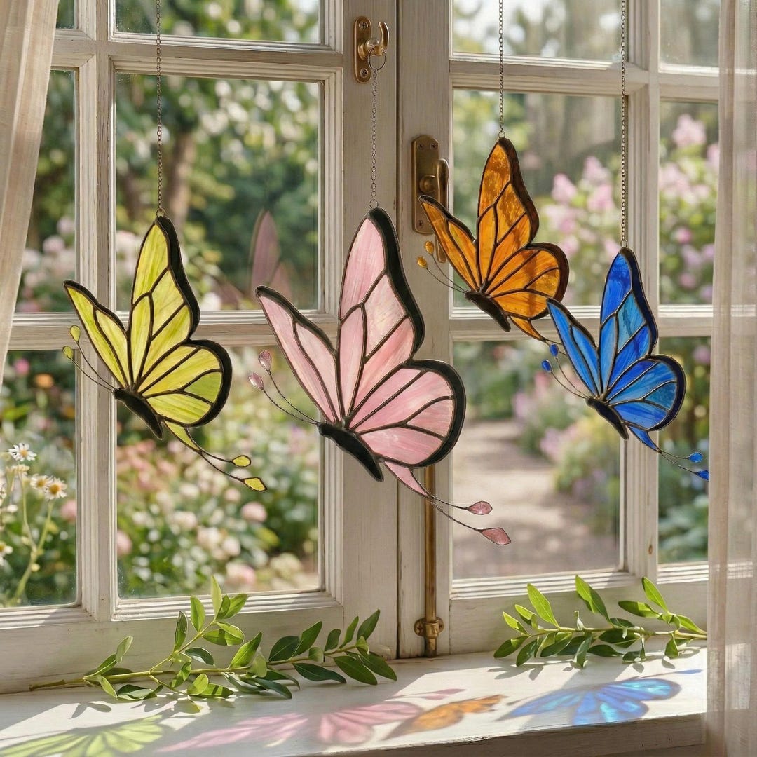 Handcrafted Stained Glass Butterfly Suncatcher, Memorial Window Art ...