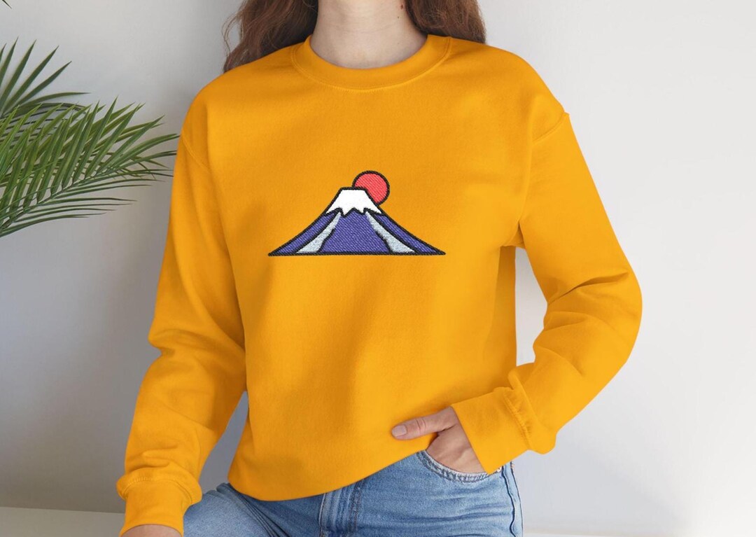 Embroidered Fuji Mountain Crewneck – Minimalist Japanese Sweater - Etsy