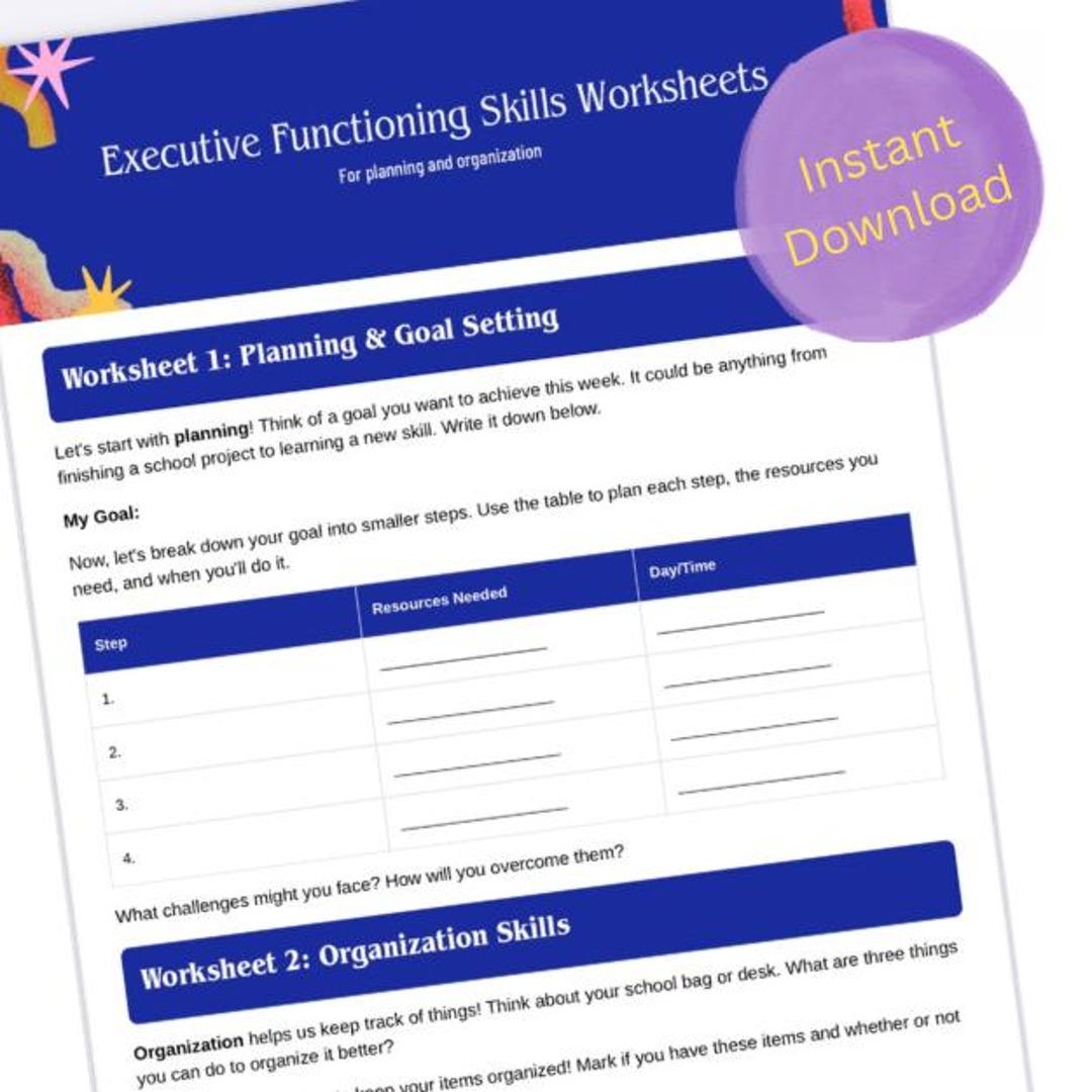Executive Functioning Skills Worksheet - Etsy