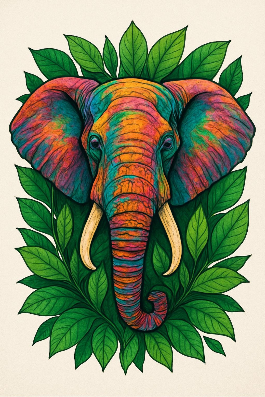 Amazing Colorful Elephant Head, Printable Living Room Art, Funny Living ...