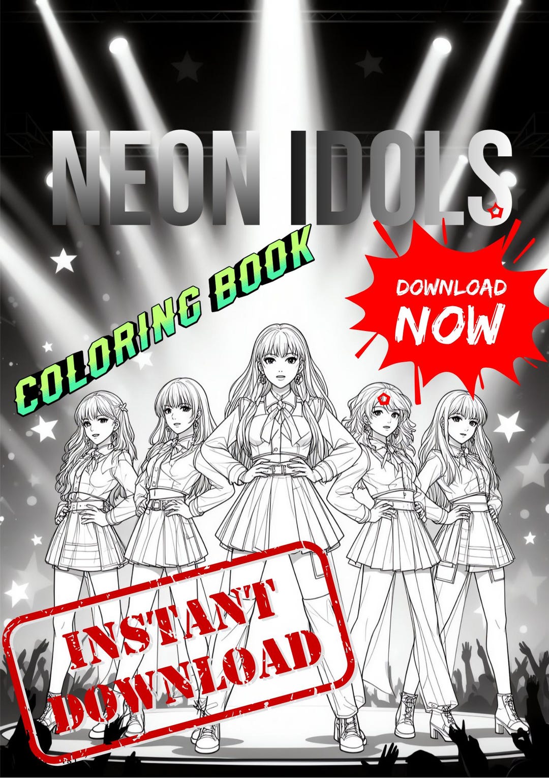 K-pop Idol Coloring Book | Anime Girl Group, Stage Theme (digital ...