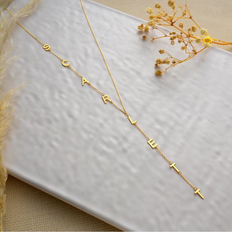 Lariat Initial Necklace, Custom Drop Name Necklace, Personalized ...