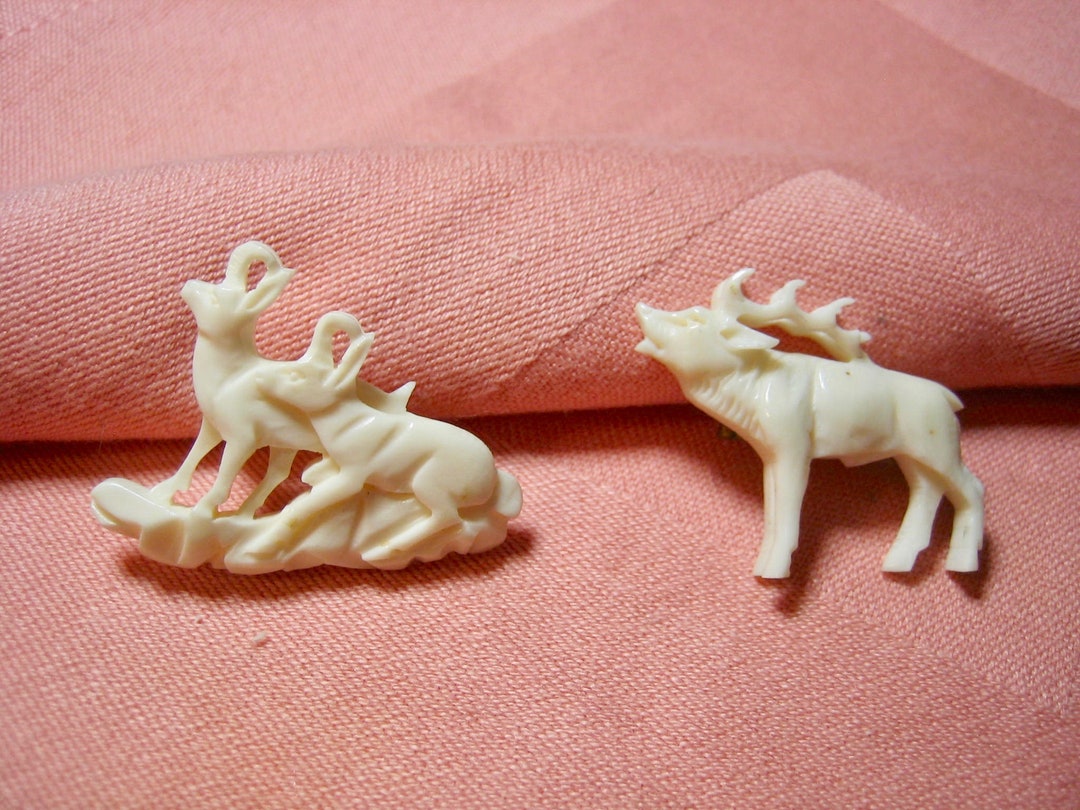 Vintage 1930s Mountain Goat & Moos Carved Bone Pins Brooch - Etsy