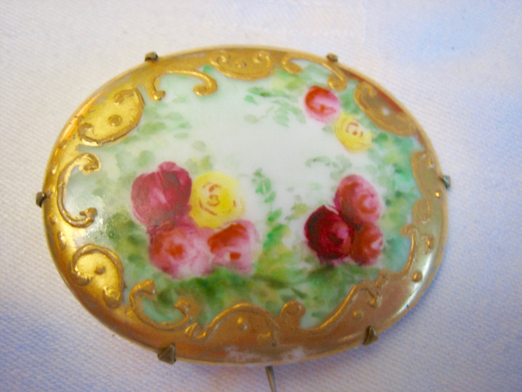 Antique 1800s Hand Painted Floral Cameo Brooch - Etsy