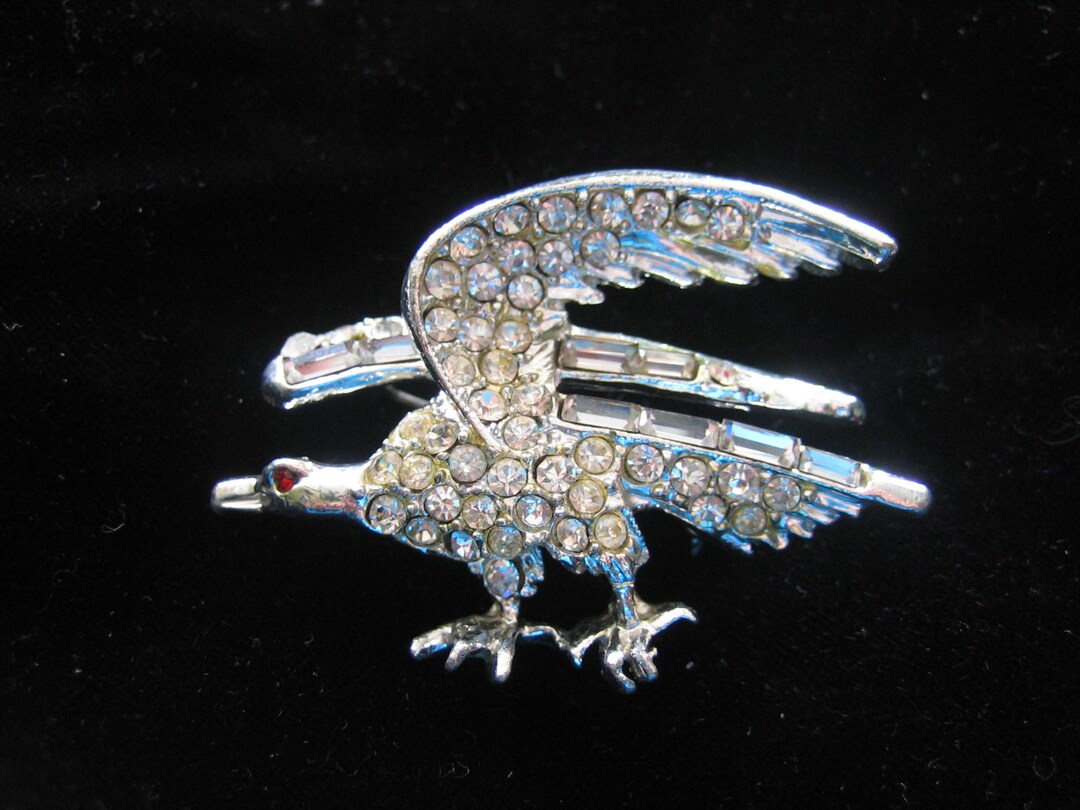 Vintage Large Clear Rhinestone Eagle Brooch - Etsy