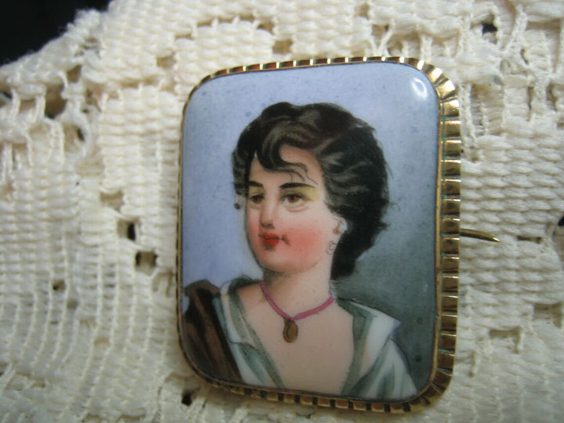 Antique Hand Painted Portrait Porcelain Cameo Brooch 1800s | Etsy