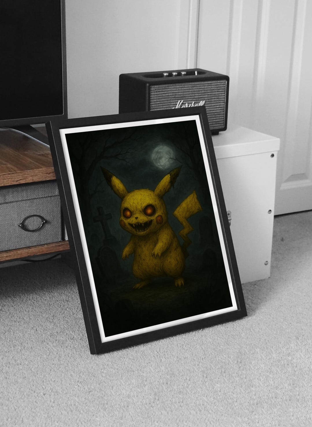 Pikachu - Pokemon - Halloween - Scary - Horror - Print - Framed - Etsy
