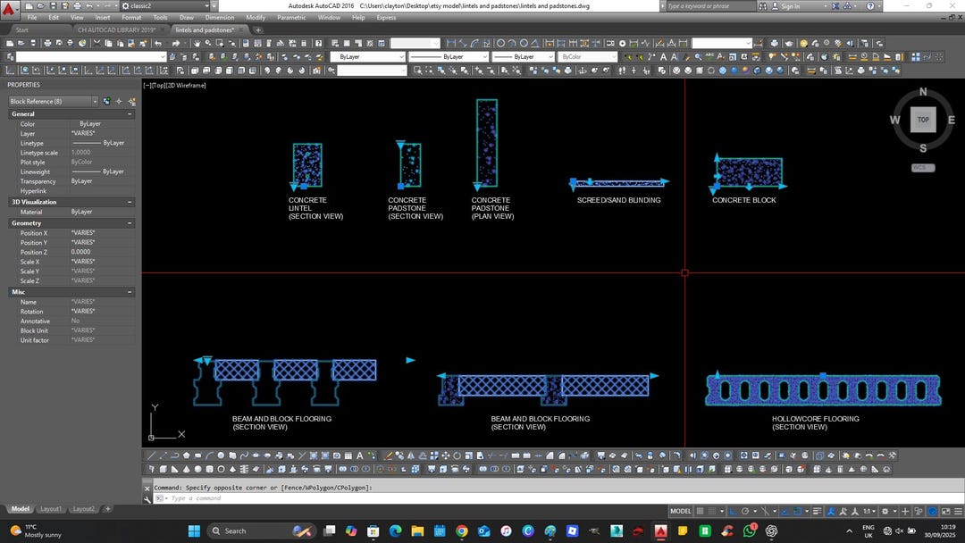 Autocad Concrete Lintels, Padstone and Flooring Dynamic Blocks UK Sizes ...