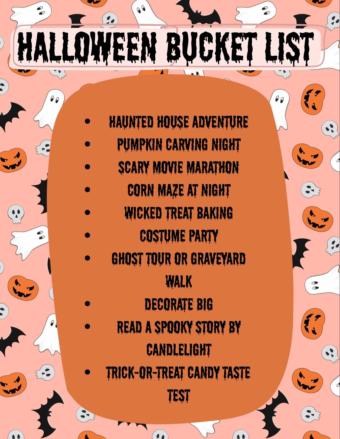 Halloween Bucket List Printable | Fall Family Activities | Autumn ...
