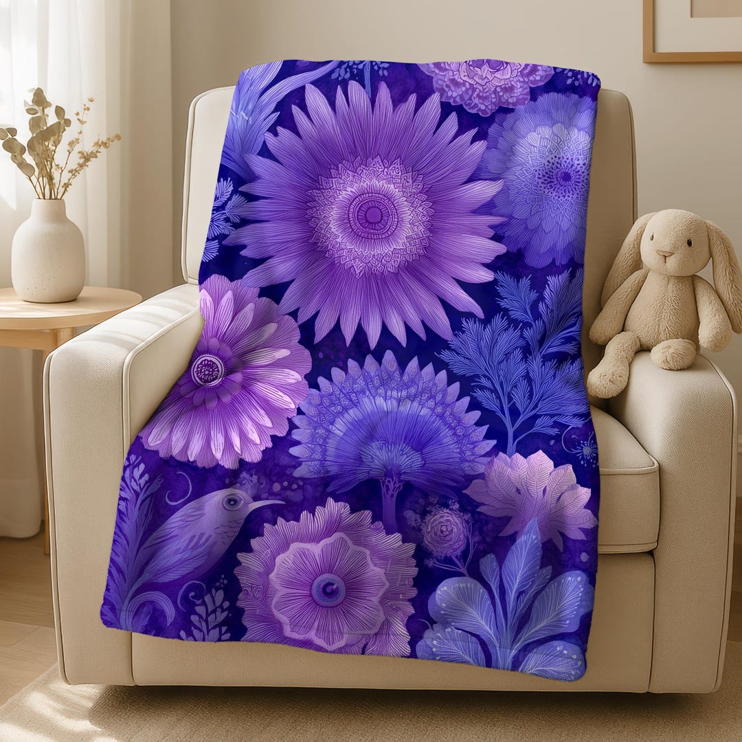 Midnight Violet Garden - Soft Light Weight Blanket/throw, Gift for ...