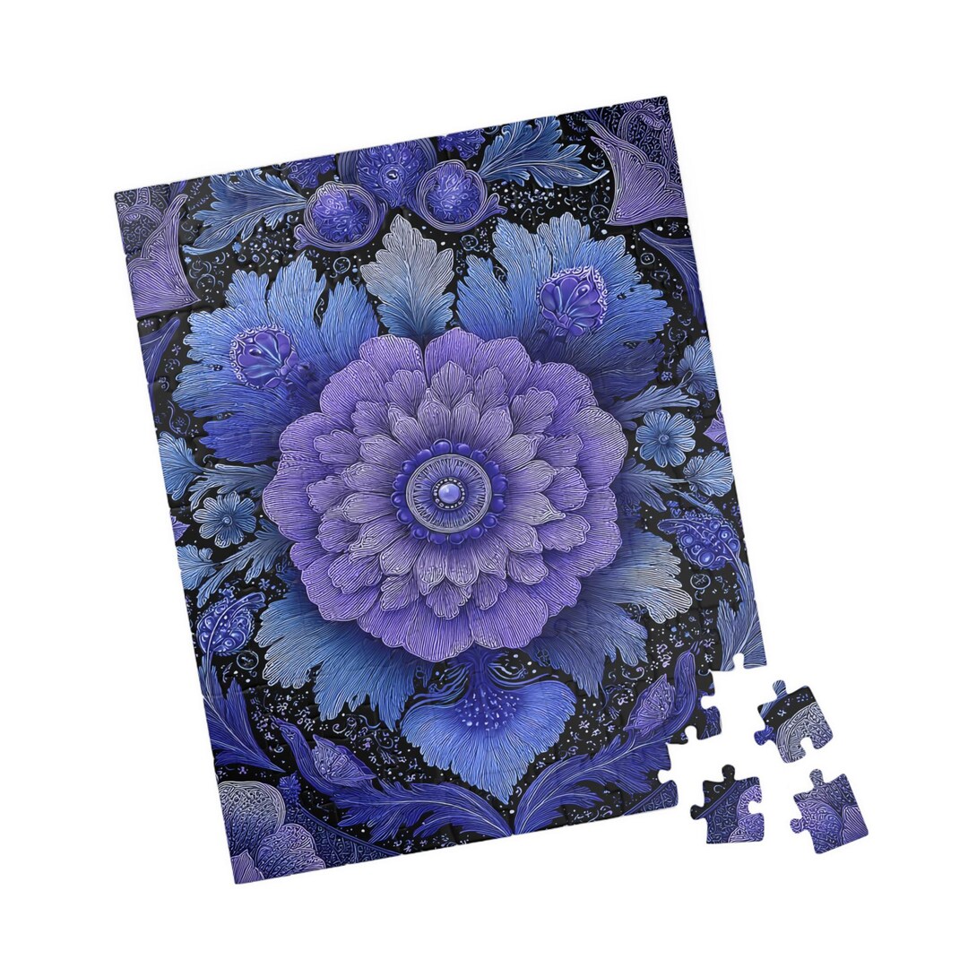 Violet Sapphire Bloom Puzzle, Mystical Fantasy Floral Jigsaw, Gift Idea ...