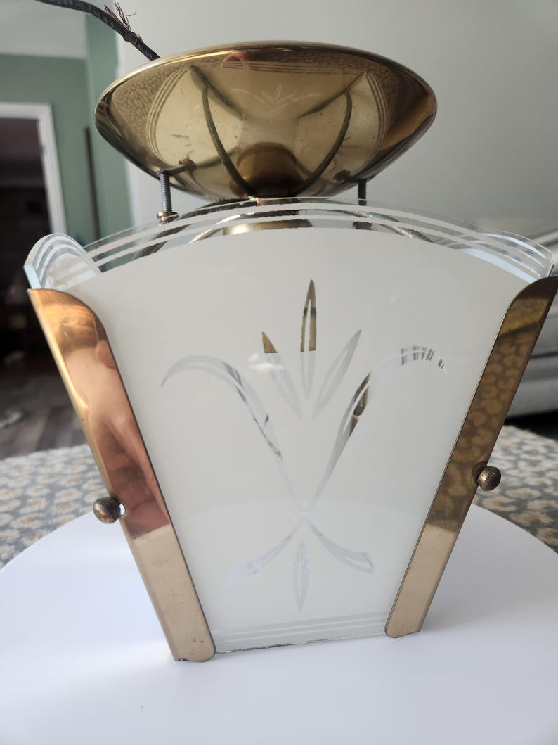 Vintage MCM Virden Hardwired Ceiling Light Fixture Brass Tone Frosted ...