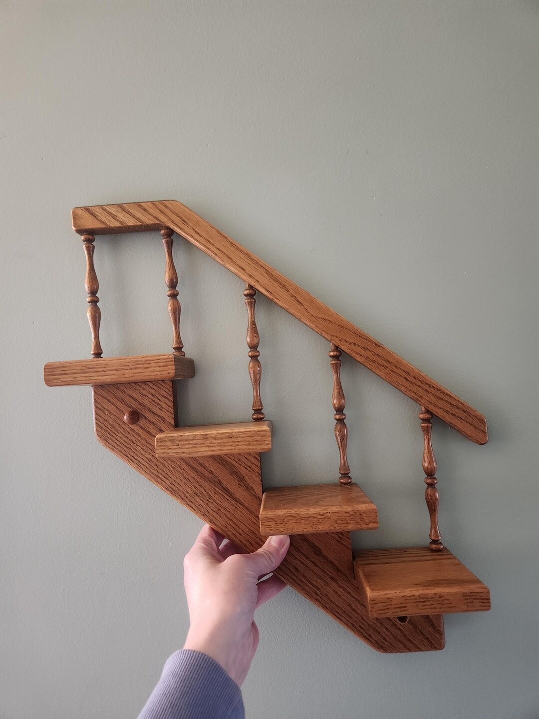 Vintage Midcentury Spindle Solid Wood Wall Shelf Staircase Step Knick ...