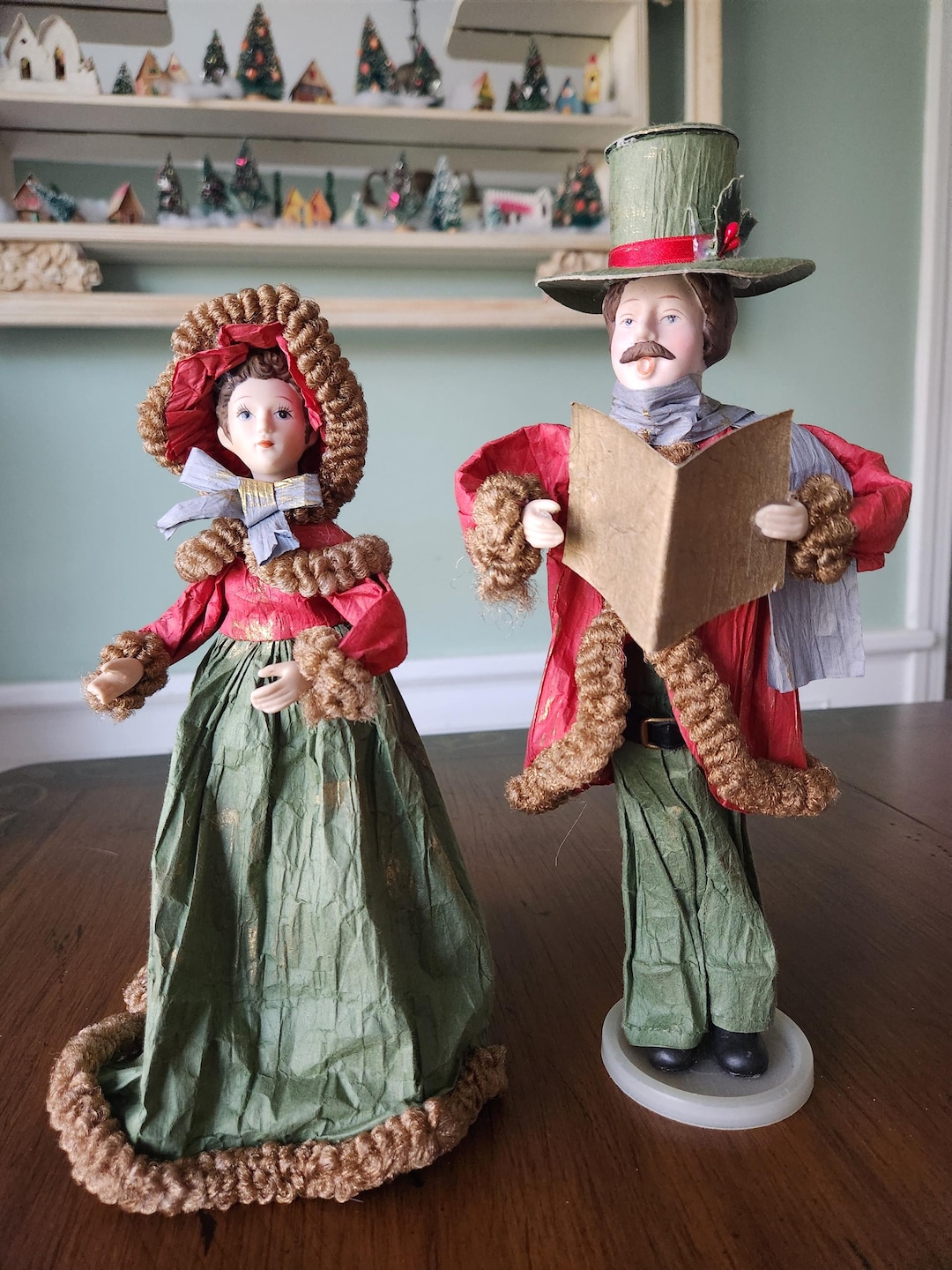 Vintage Byers Dickens Style Christmas Caroler Couple Porcelain Face ...