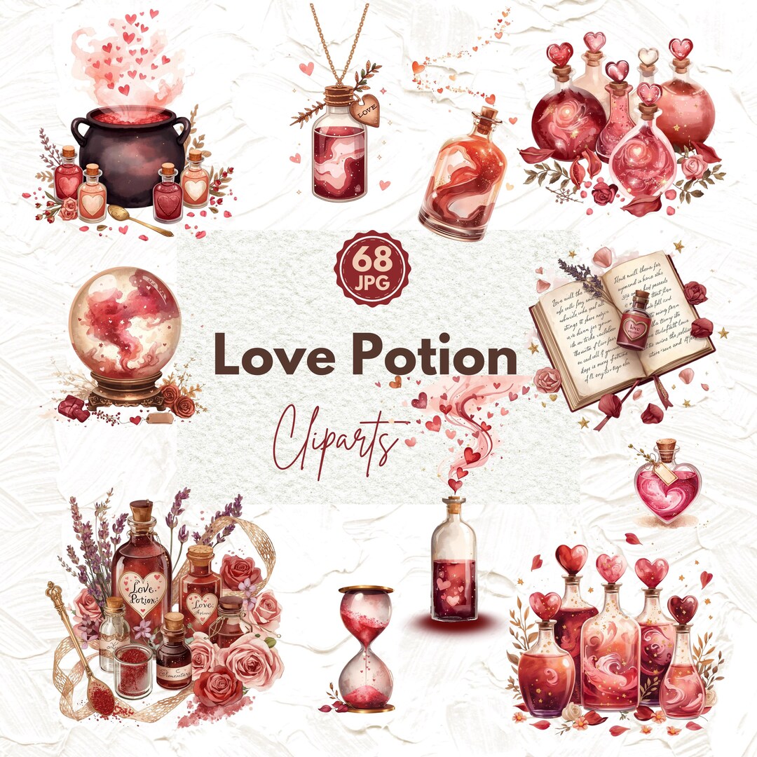Love Potion Clipart Bundle – Valentine Potions, Spell Books (JPG) - Etsy