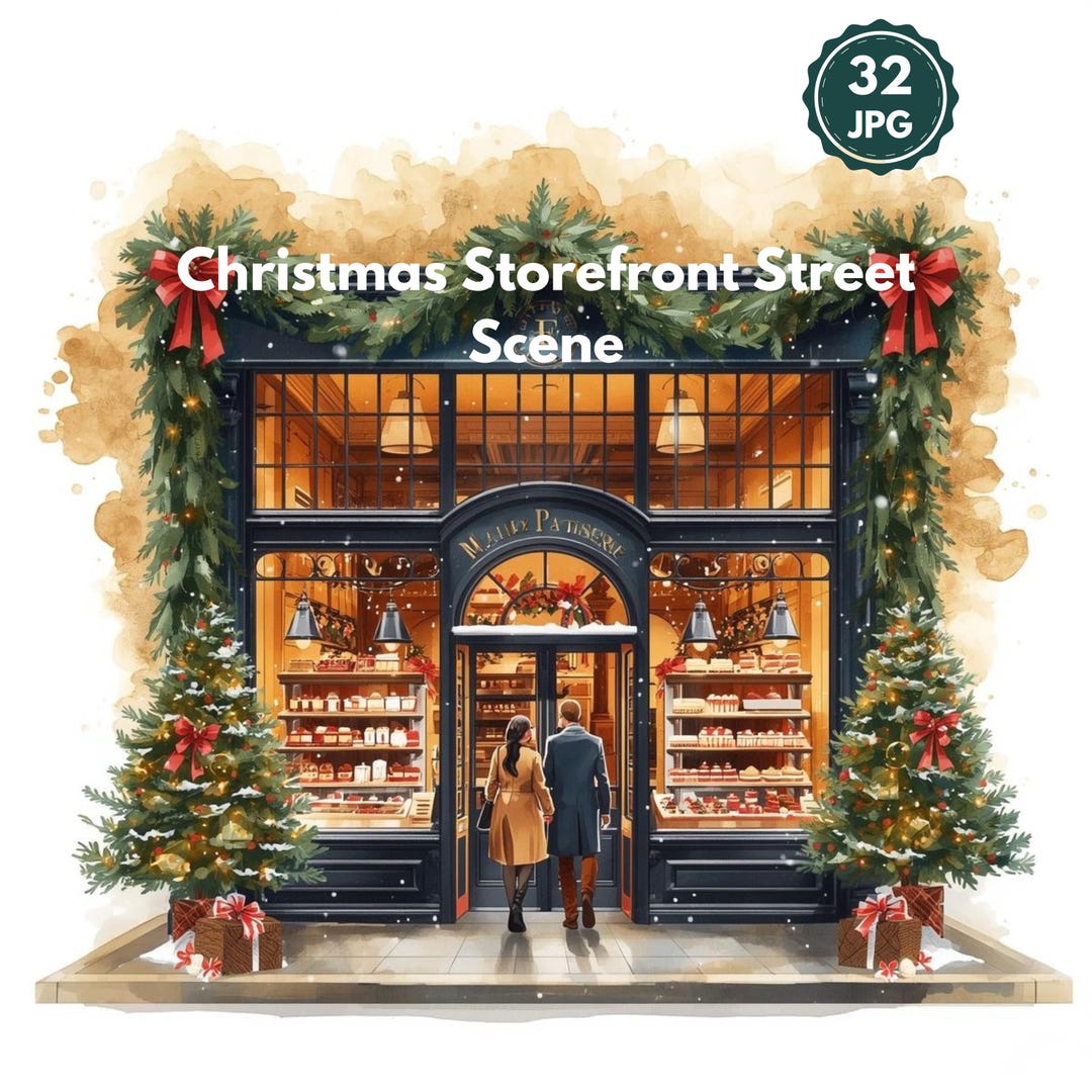 Christmas Storefront Clipart Bundle, Winter Town Illustrations (digital ...