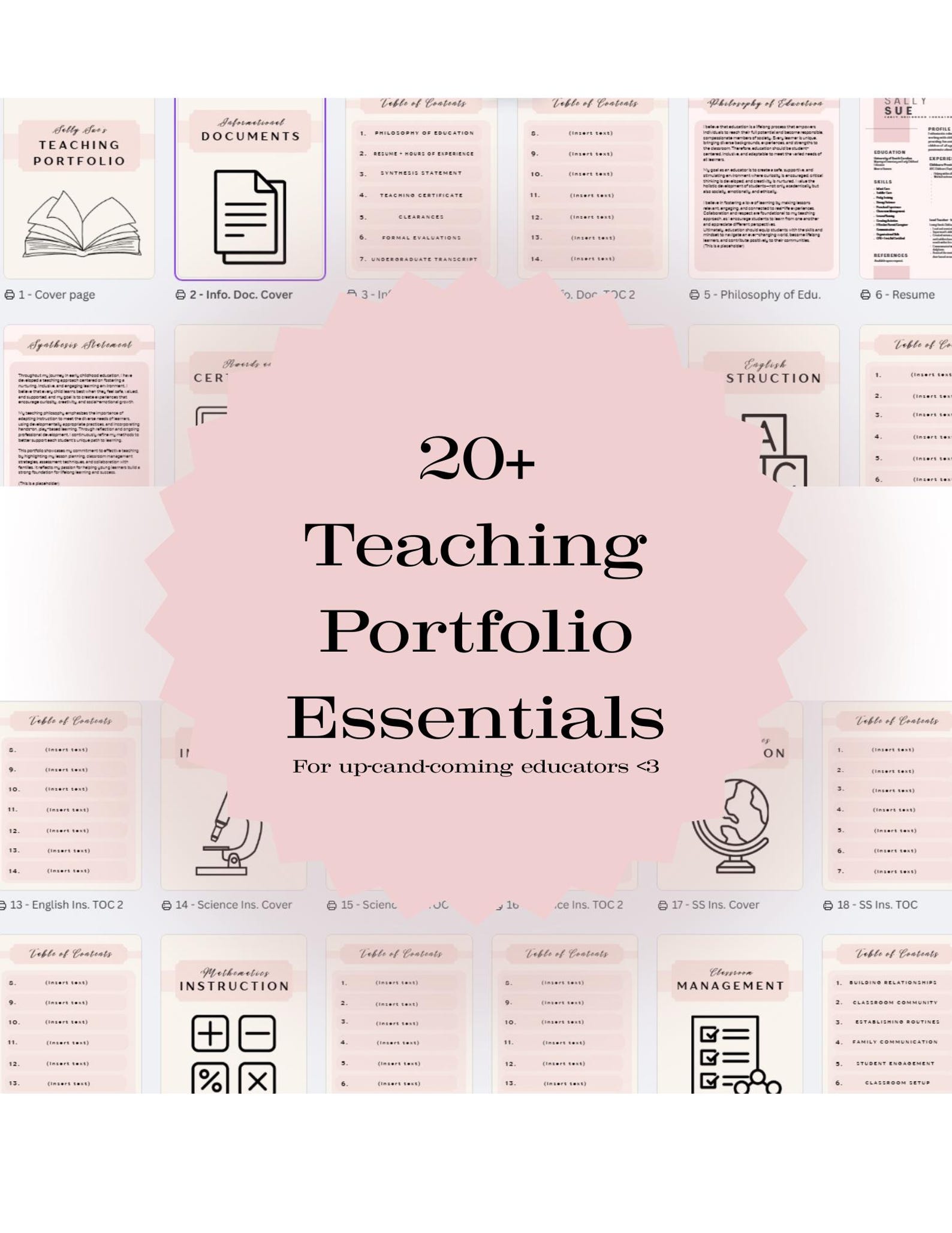 Pastel Pink Teaching Portfolio & Resume Template | Editable Canva ...