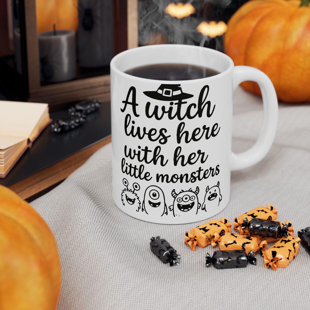 Coffee Mugs, Cute Monster Ceramic , "a Witch Lives Here With Her Little ...