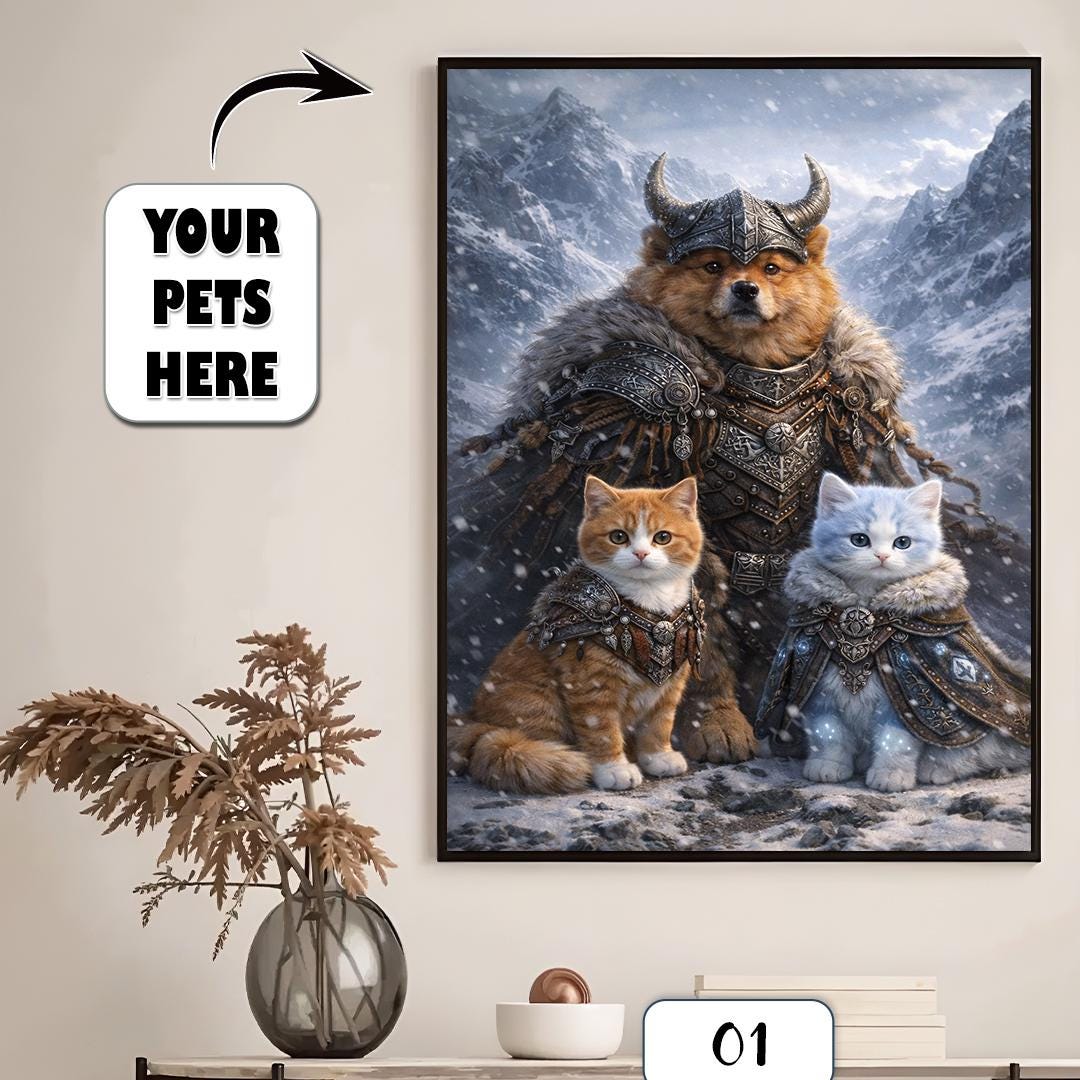 Custom Viking Pet Portrait, Norse Family Art, Personalized Gift - Etsy