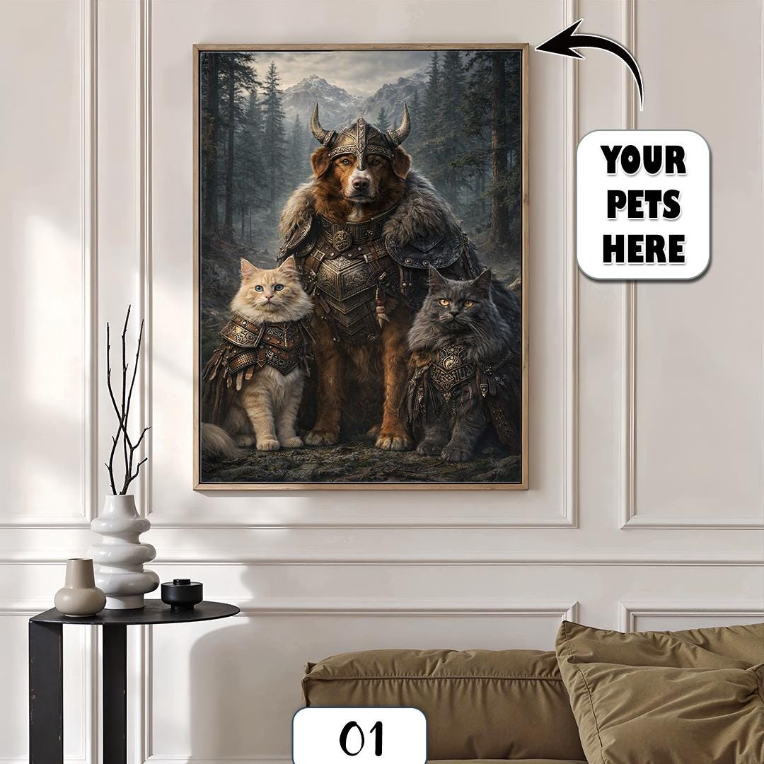 Custom Viking Pet Portrait, Norse Family Art, Personalized Medieval ...