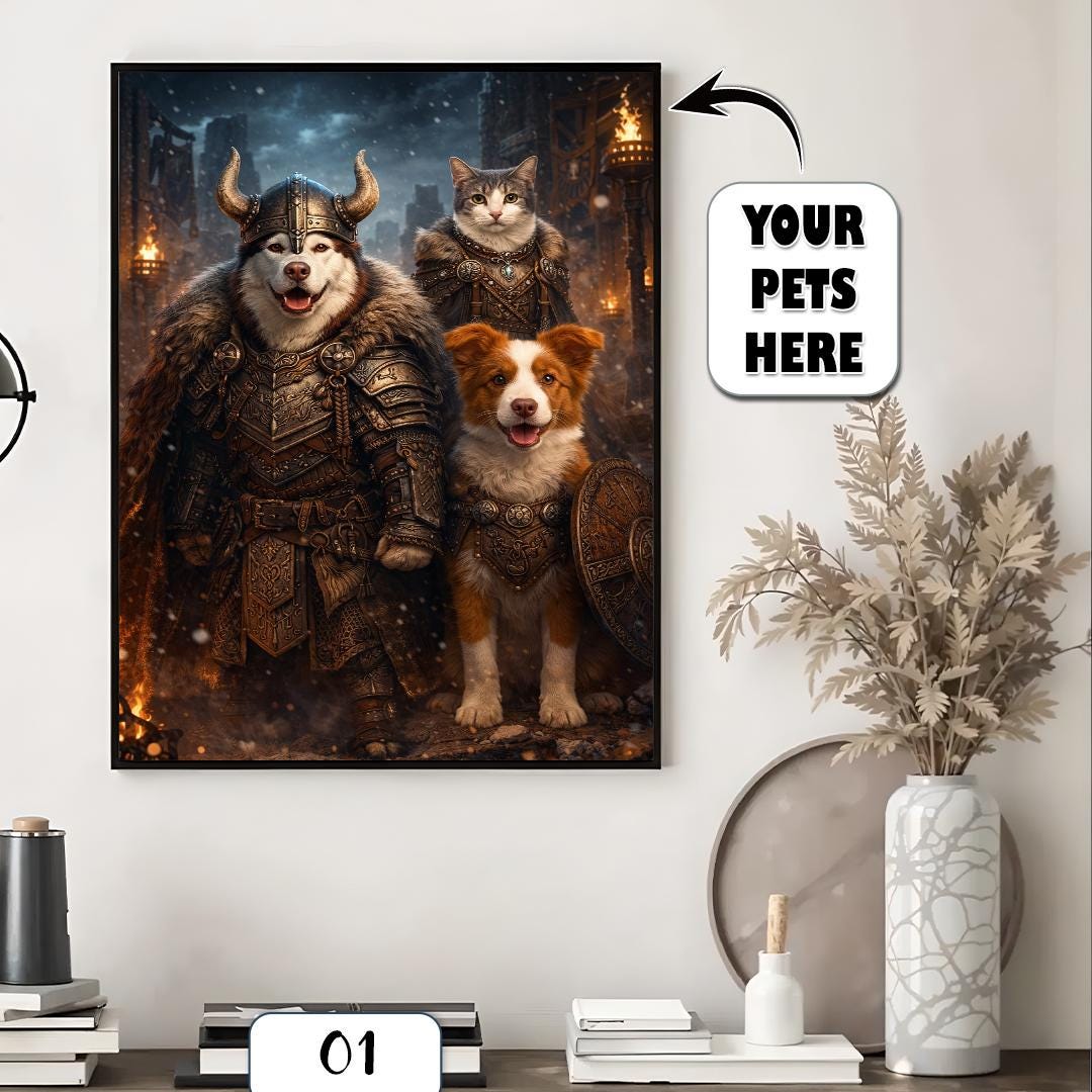 Custom Viking Pet Portrait | Norse Warrior Family Art - Etsy