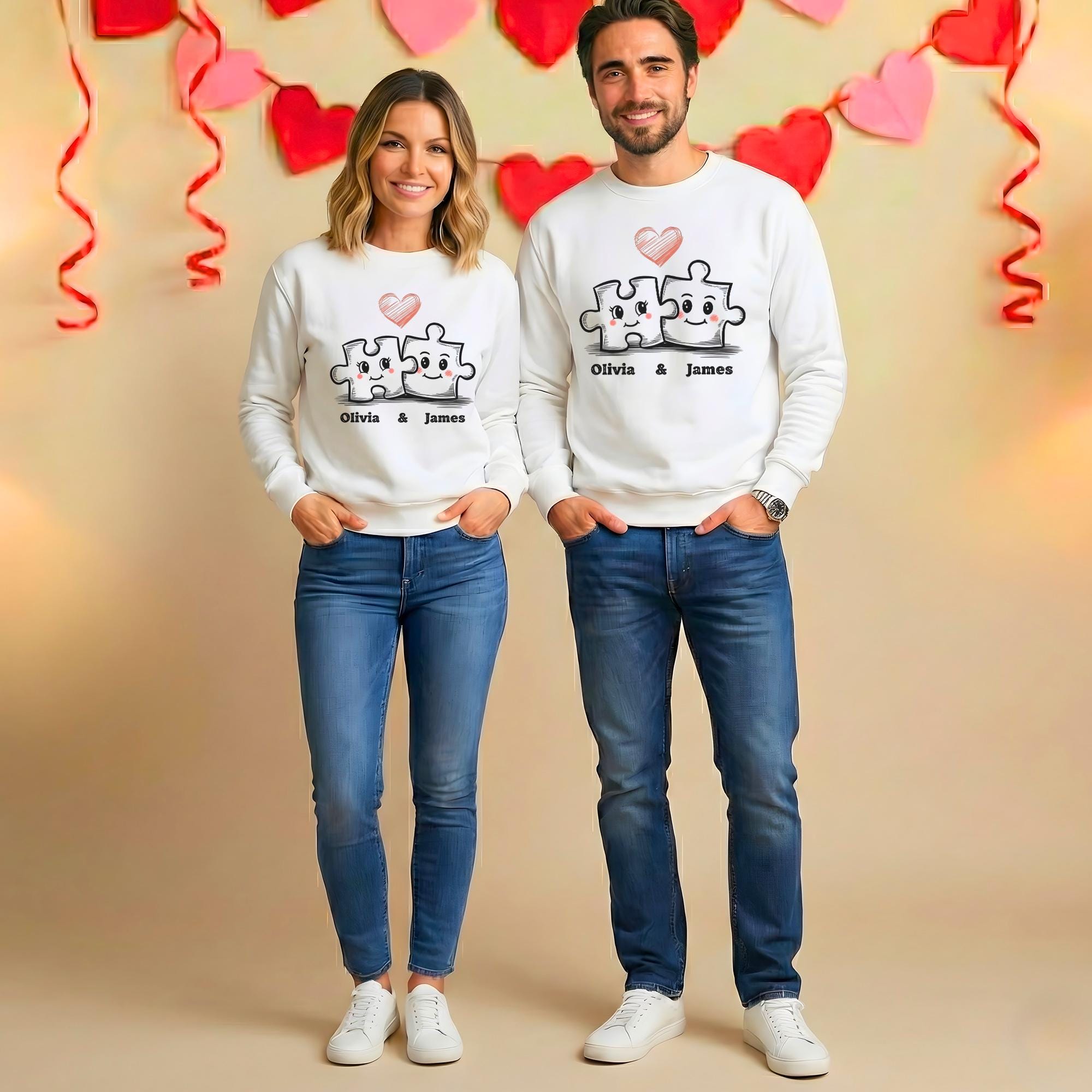 Personalized Valentine Puzzle Couple Shirt Heart Design Custom Names ...