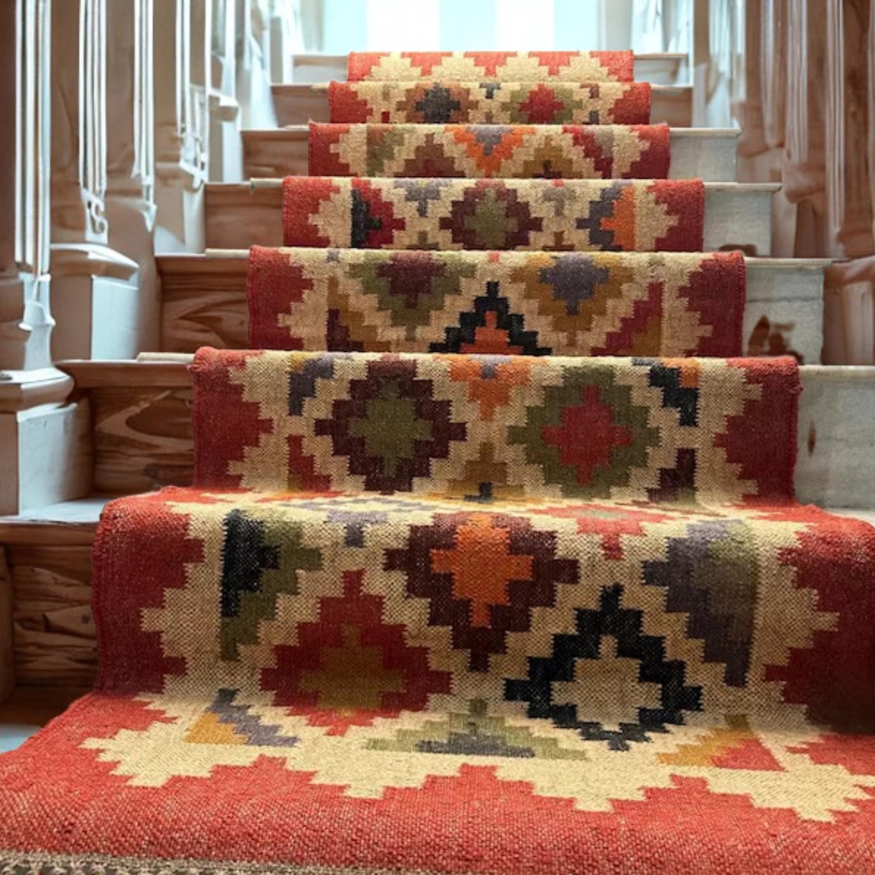 Multicolor Kilim Stair Runner | Vintage Aztac Motif Style | Handmade ...