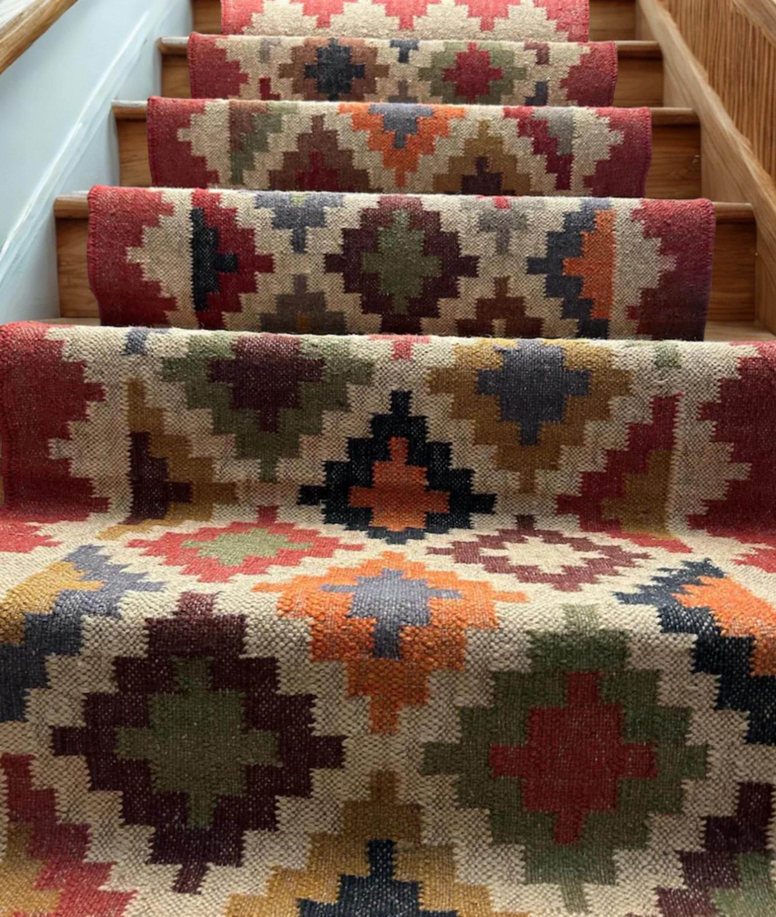Multicolor Kilim Stair Runner | Vintage Aztac Motif Style | Handmade ...