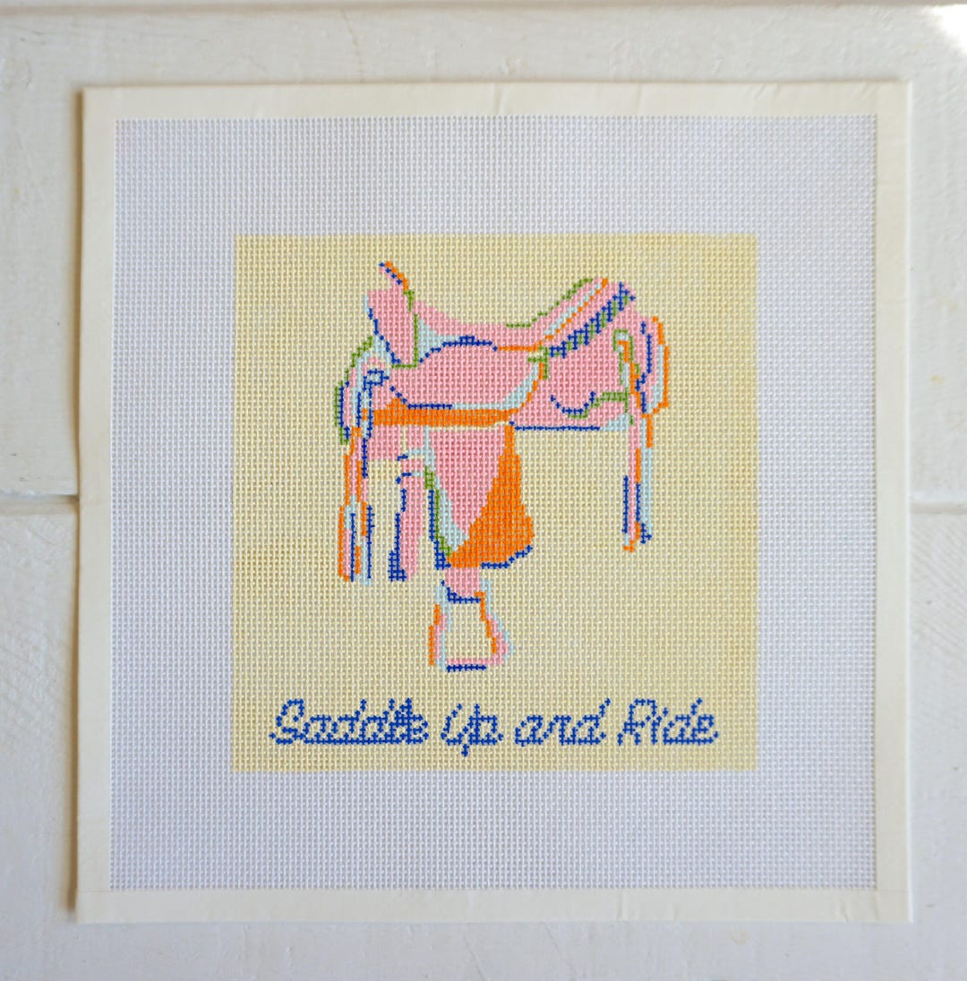 Western Saddle "saddle up and Ride" - Hand Painted Needlepoint Canvas ...
