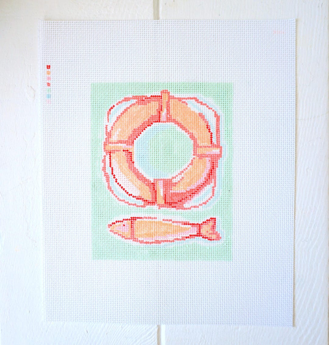 Feeling Fishy Canvas - Life Preserver & Fish Needlepoint Canvas - Etsy