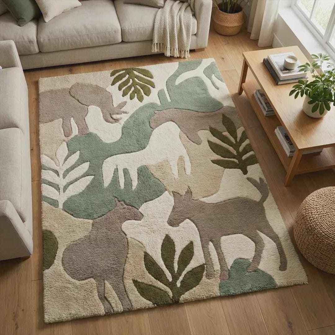 Hand Tufted Woodland Animals Rug, New Zealand Wool Nursery Carpet - Etsy