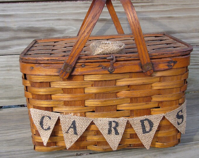 Rustic Woodland Shabby Chic Wedding Card Vintage Picnic Basket Burlap ...