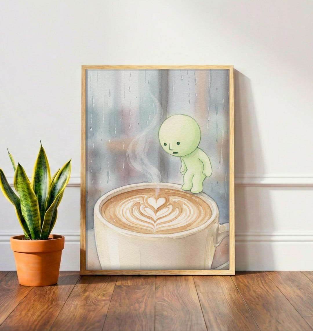 Smiski Latte Art Print | Cute Coffee Poster | Kawaii Cafe Wall Decor ...