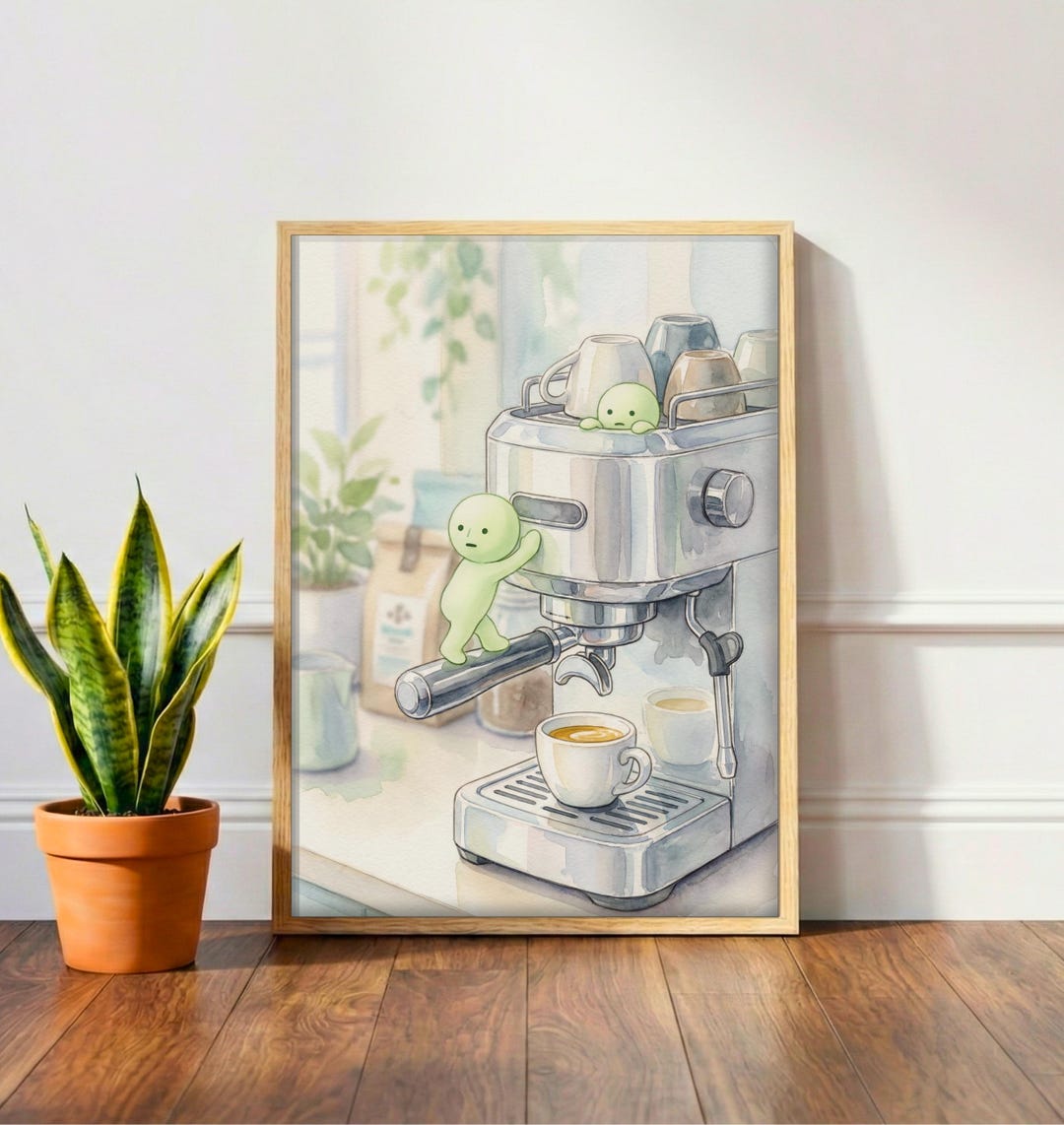 Smiski Espresso Art Print | Cute Coffee Station Poster | Kawaii Barista ...