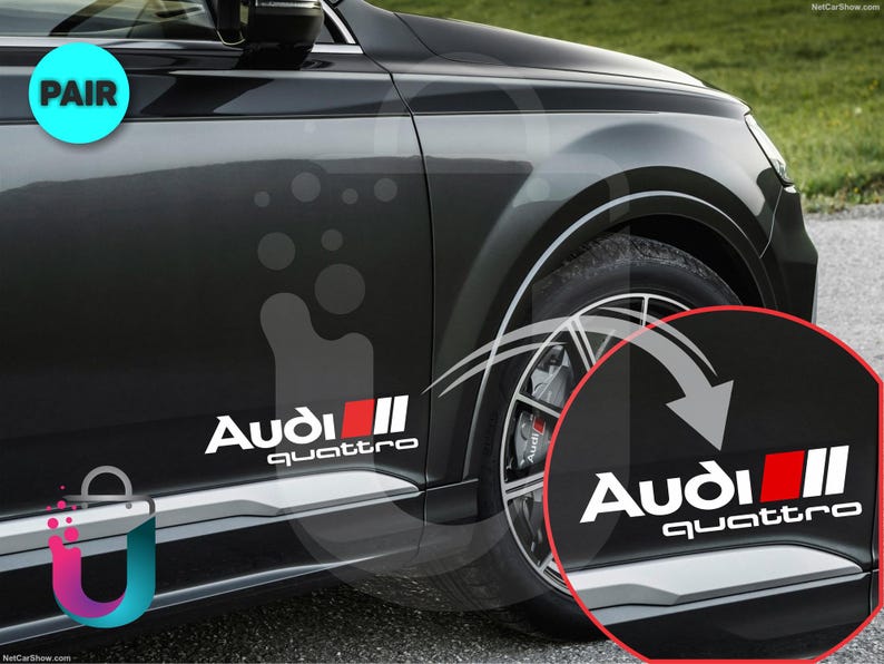 Audi Quattro S Line Side Skirt Decals - Black & Red Vinyl Stickers (set ...