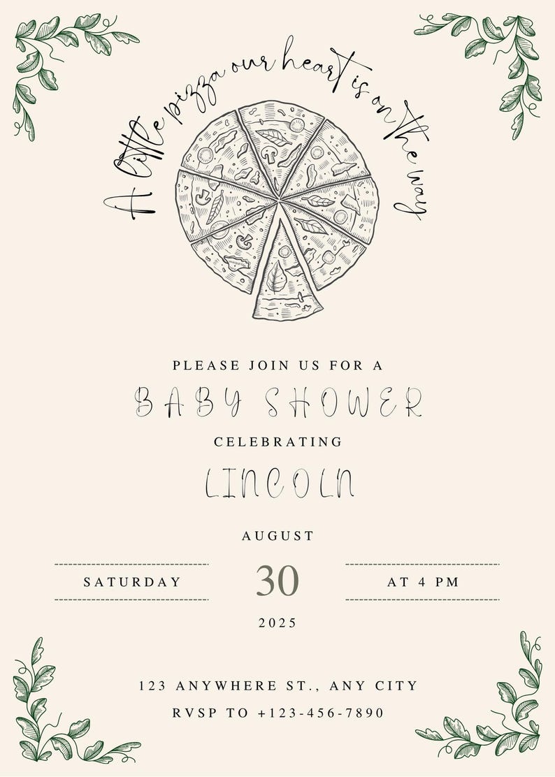 Editable Baby Shower Invitation, Baby Baking, Baby Shower Invite, Pizza ...