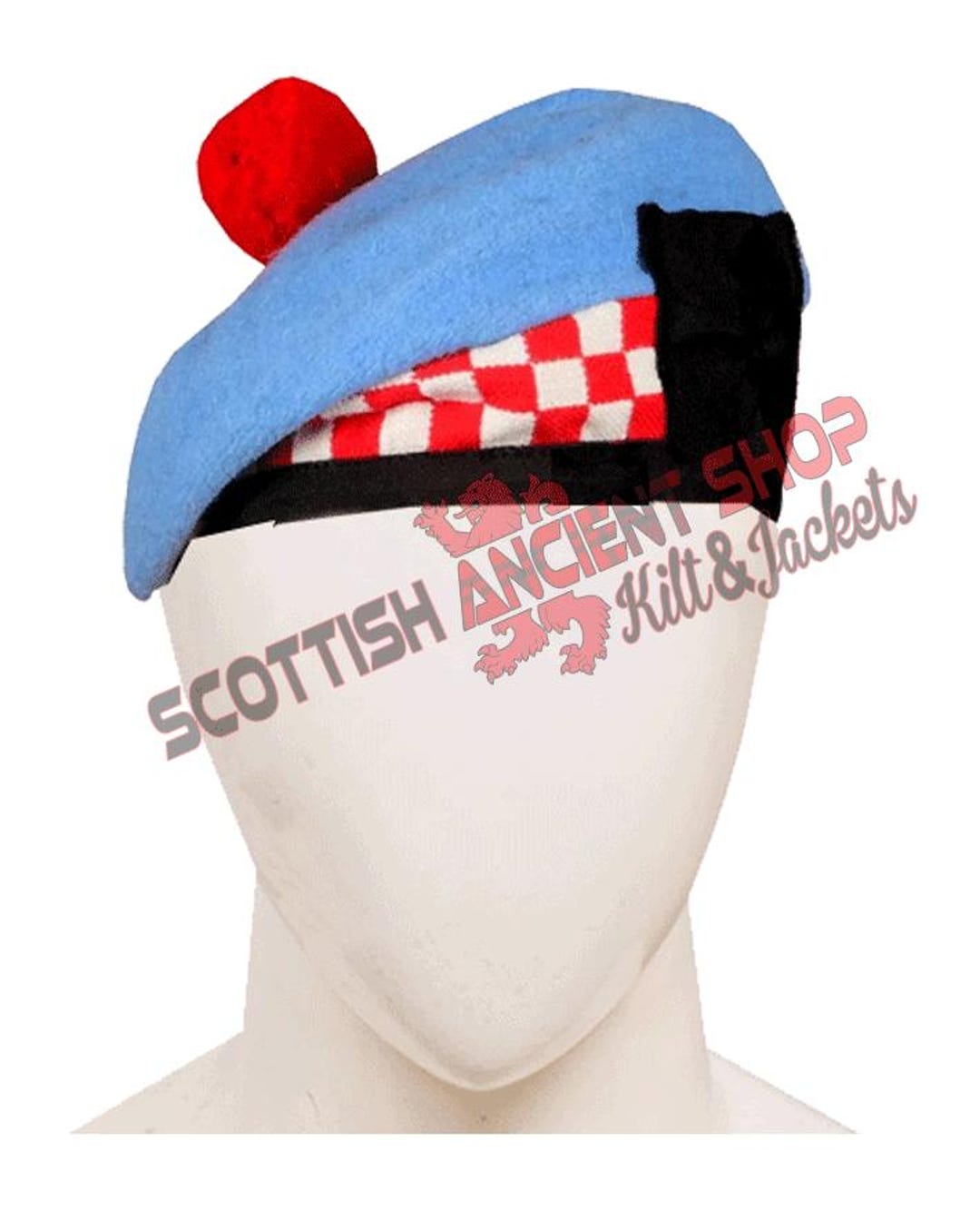 Scottish Military Piper Red & White DICED Balmoral Cap - KILT Hat 100% ...