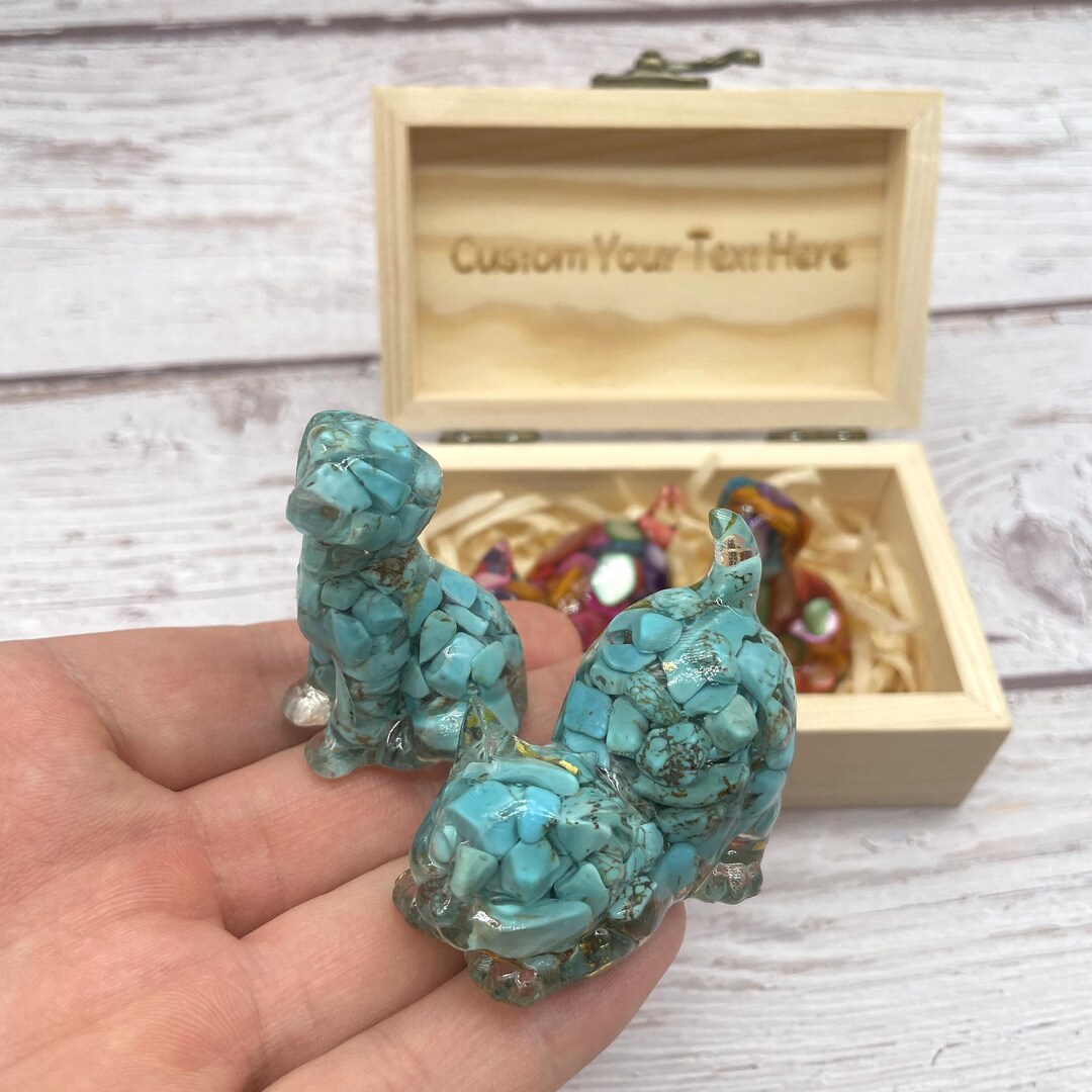 Crystal Cat Dog Figurine Set, Handmade Resin Ornament, Gemstone Chips ...